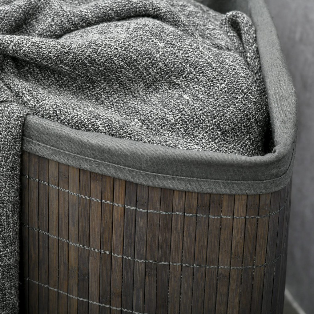 HOMCOM Bamboo Koš na Prádlo s Víkem 55L, Sběrač Prádla s Rukojeťmi, Odnímatelný Prádlo Vak, Rohový Koš na Prádlo pro Koupelnu, Ložnici, Šedý