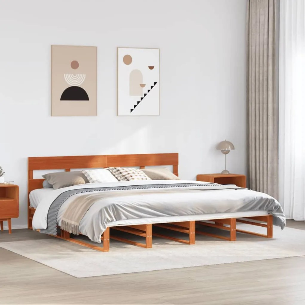 Postel bez matrace voskově hnědá 200 x 200 cm masivní borovice 3302308