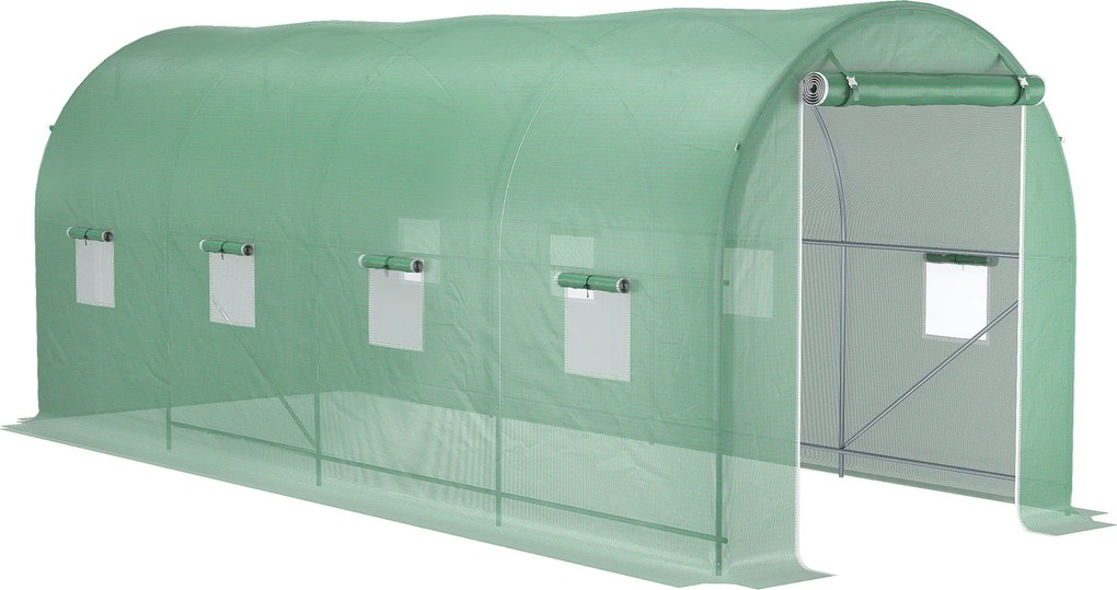 Outsunny Skleník na rajčata s oknem 500x200x210cm zelený polytunel pro zahradu a pěstování rostlin | Aosom.de