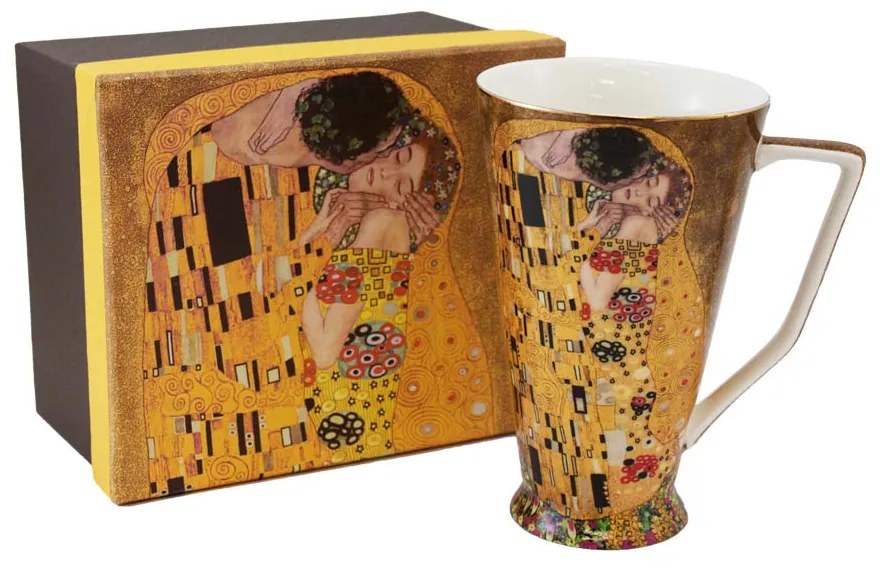 HOME ELEMENTS Porcelánový hrnek 500 ml, Klimt, Polibek zlatý