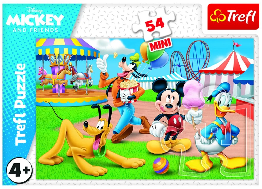 Trefl Minipuzzle 54 dílků Mickey Mouse Disney/ Den s přáteli 4 druhy v krabičce 9x6,5x4cm 40ks v boxu