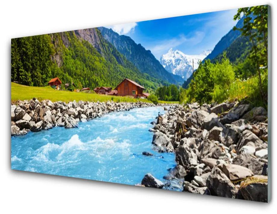 Obraz na skle Hory Řeka Krajina 100x50 cm