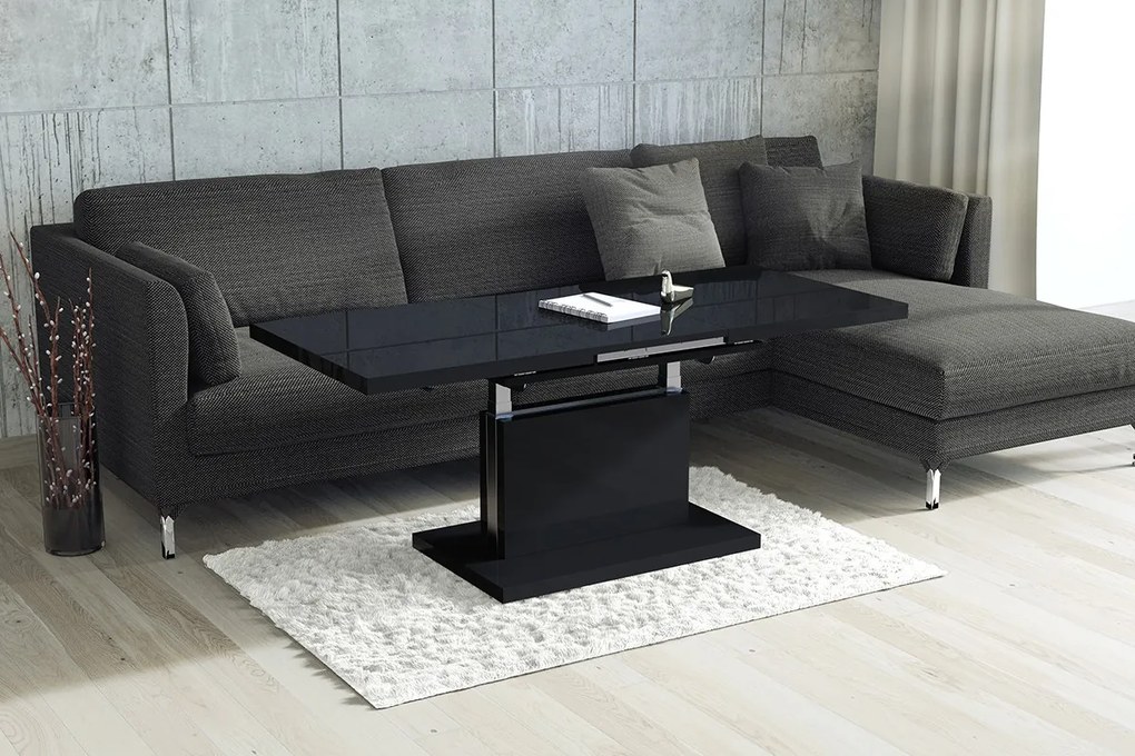 Mazzoni ASTON černý lesk, rozkládací, zvedací konferenční stůl, stolek - 70 cm