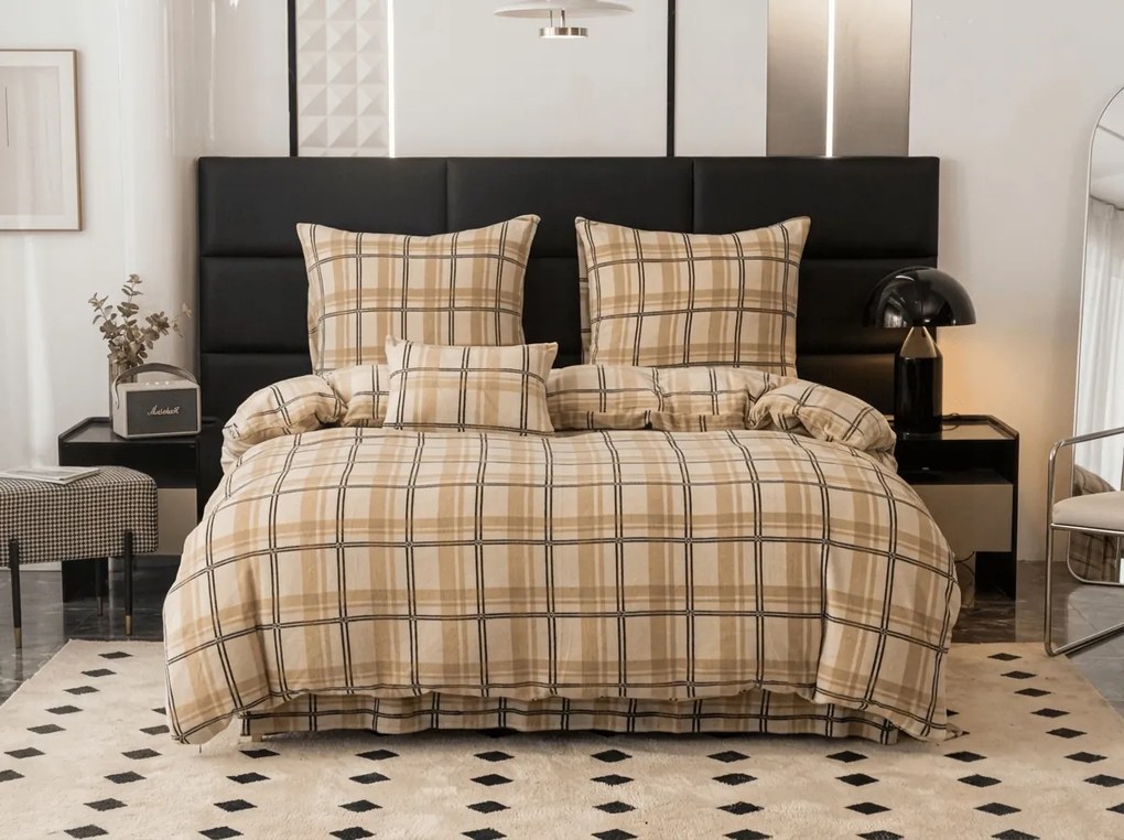 Mikroplyšové povlečení PLAID krémové Rozměr povlečení: 2 ks 70 x 90 cm | 200 x 220 cm