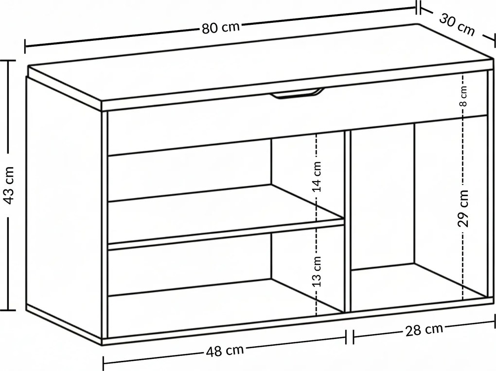 Botník se sedákem TRIA, 80 x 43 x 30 cm
