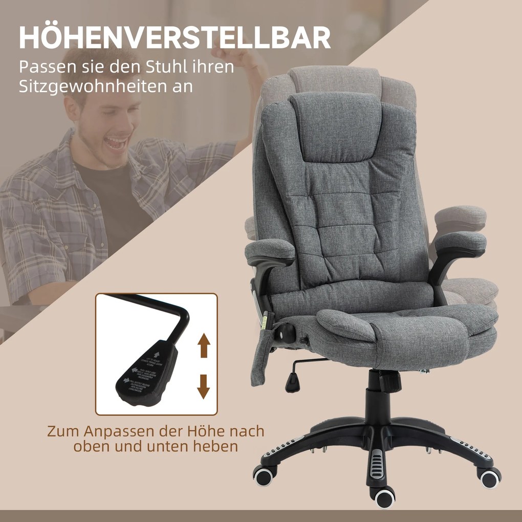 Masážní křeslo Vinsetto manažerské kancelářské křeslo výškově nastavitelné ergonomické masážní šedé 67 x 74 x 116-126 cm | Aosom