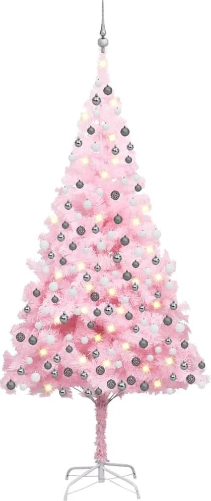 vidaXL Umělý vánoční stromek s LED a sadou koulí 210 cm PET [3077510] Barva: Stříbrná a šedá