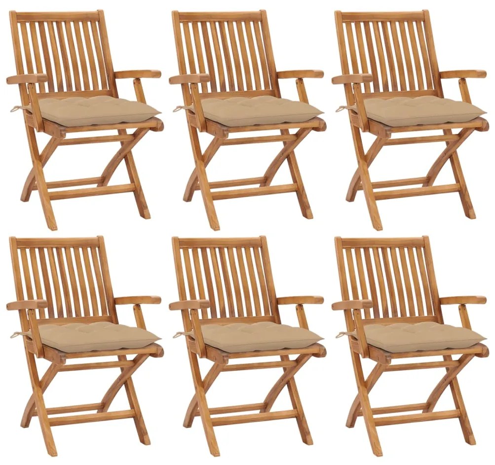3072768 vidaXL Skládací zahradní židle s poduškami 6 ks masivní teak