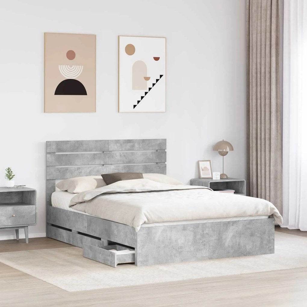 Rám postele s čelo Betonově šedá 140 x 200 cm Inženýrské dřevo 3411501