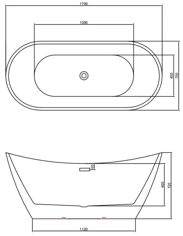 BPS-koupelny Volně stojící akrylátová vana HYD-RIC513C 170x75 bílá, odtokový komplet chrom