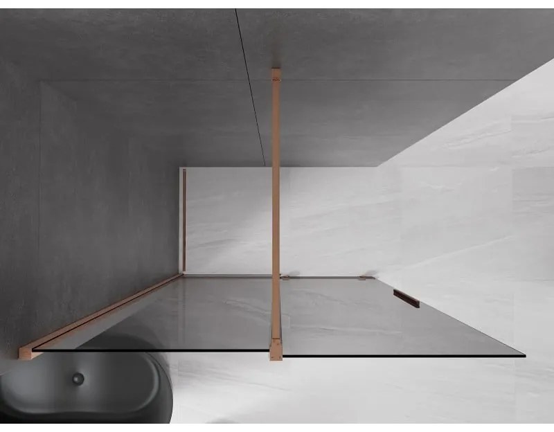 Mexen Velar, sprchová zástěna s posuvnými dveřmi Walk-in 160 x 200 cm, 8mm šedé sklo, měděná matná, 871-160-000-43-65
