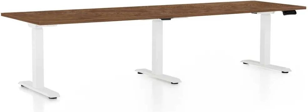 Výškově nastavitelný stůl OfficeTech Long, 260 x 80 cm, bílá podnož, dub silverjack