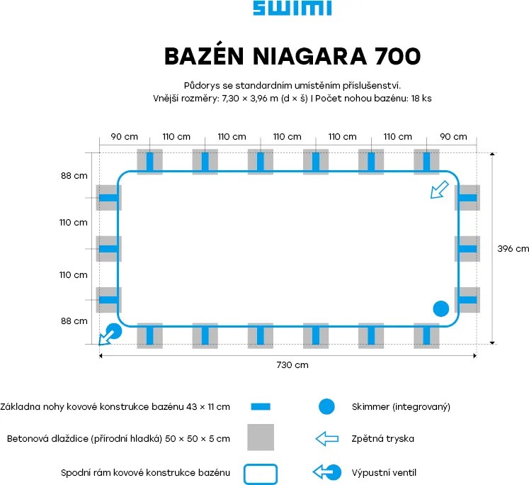 Technypools Bazén NIAGARA 700 7,35 x 3,95 x 1,25 m (9904P) Barva: modrá