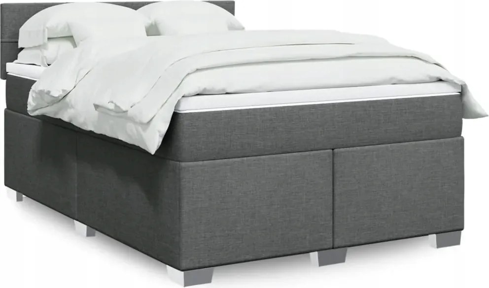 Box Spring Postel S Matrací Textil Tmavě Šedá Blok se čtverci 160 x 200 c