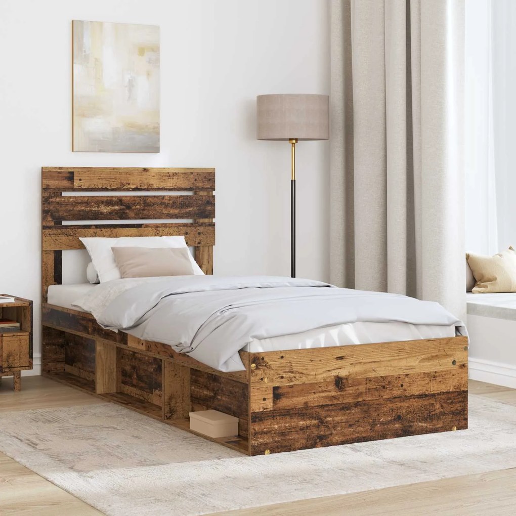 Rám postele s čelo Staré dřevo 90 x 190 cm Masivní borové dřevo 3411469