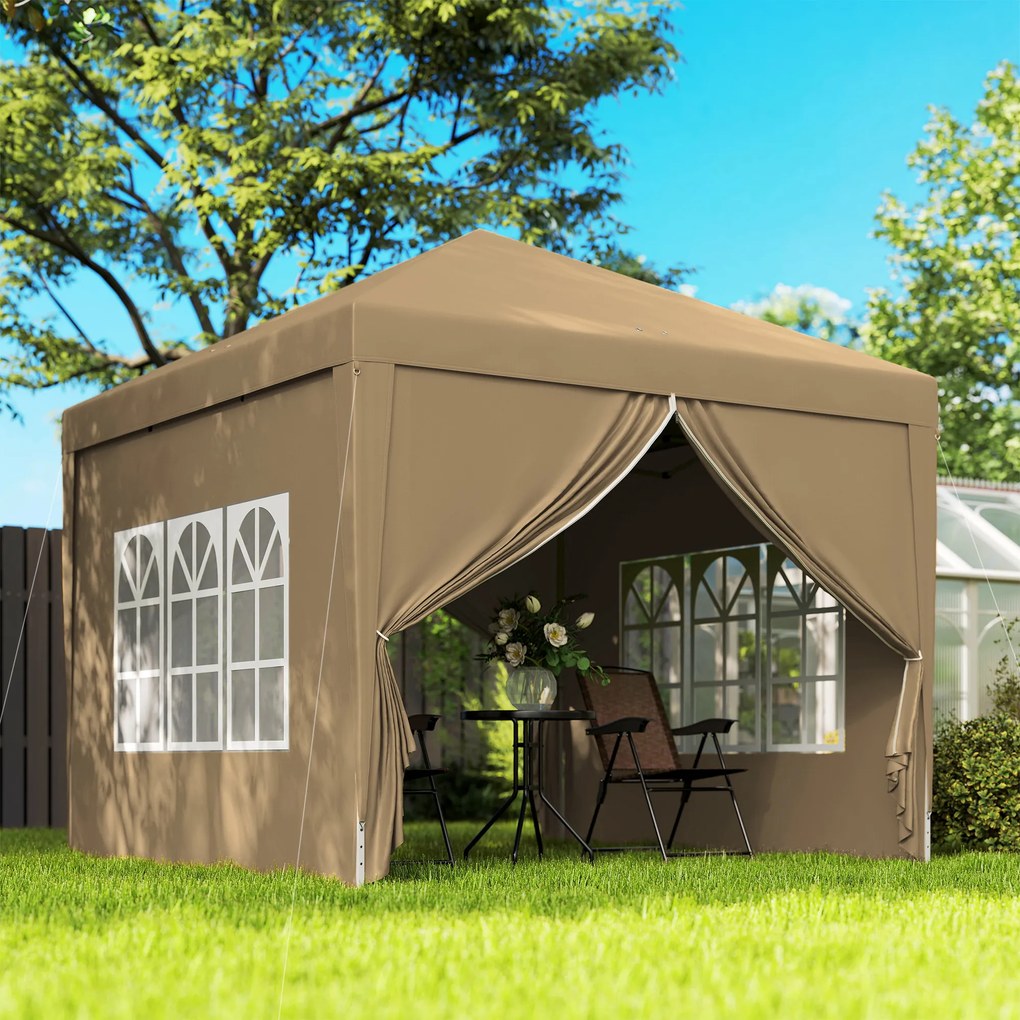 Outsunny skládací zahradní altán 3x3 m se 4 bočními díly, z oceli a oxfordské tkaniny khaki