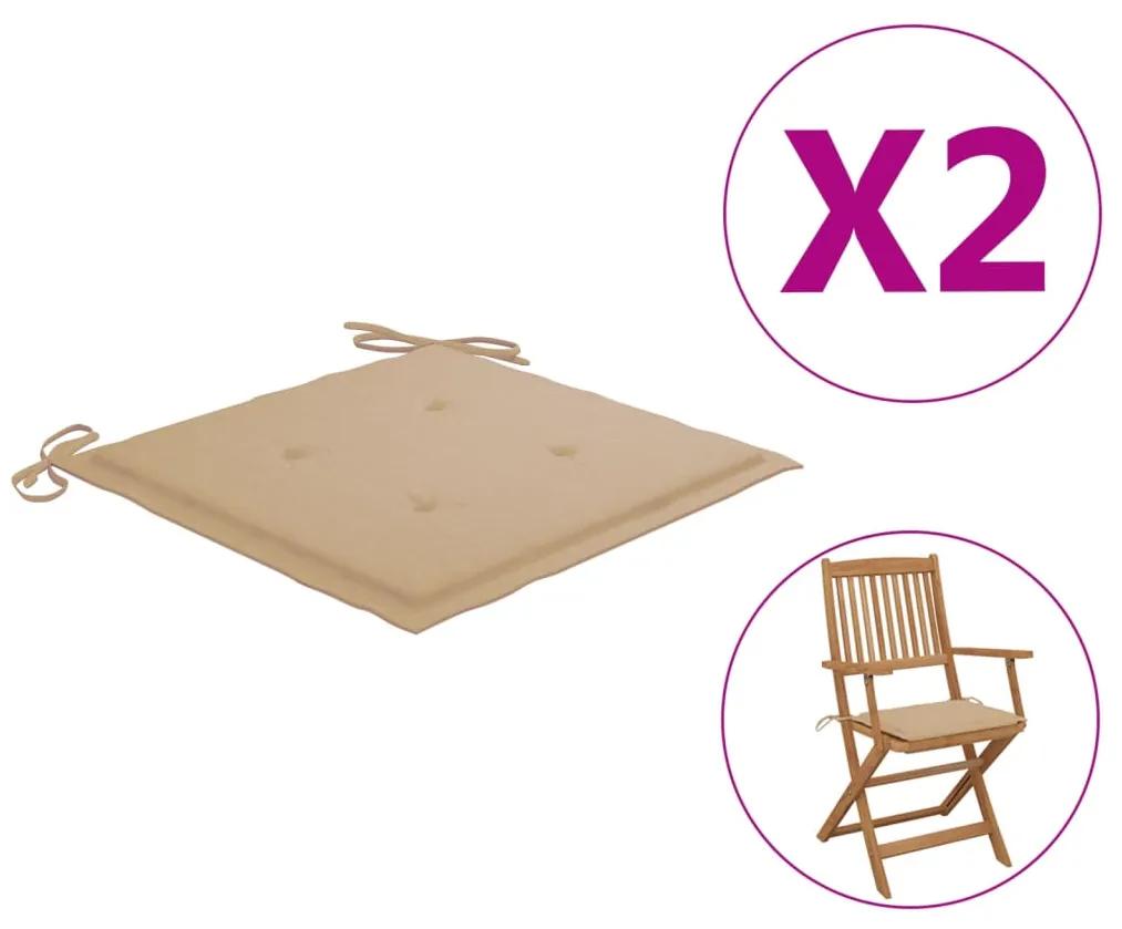 314008 vidaXL Podušky na zahradní židle 2 ks béžové 40 x 40 x 3 cm textil