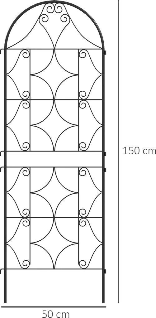 Kovová mřížka sada 2 nerezových podpěr pro popínavé rostliny 50x150 cm černá