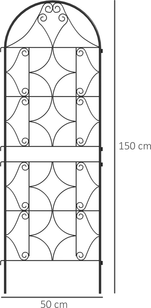 Outsunny Kovová mřížka sada 2 nerezových podpěr pro popínavé rostliny 50x150 cm černá