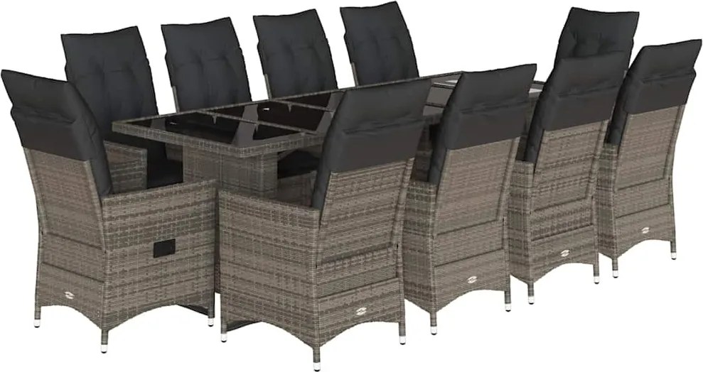 11dílný zahradní bistro set s poduškami šedý polyratan 3277262
