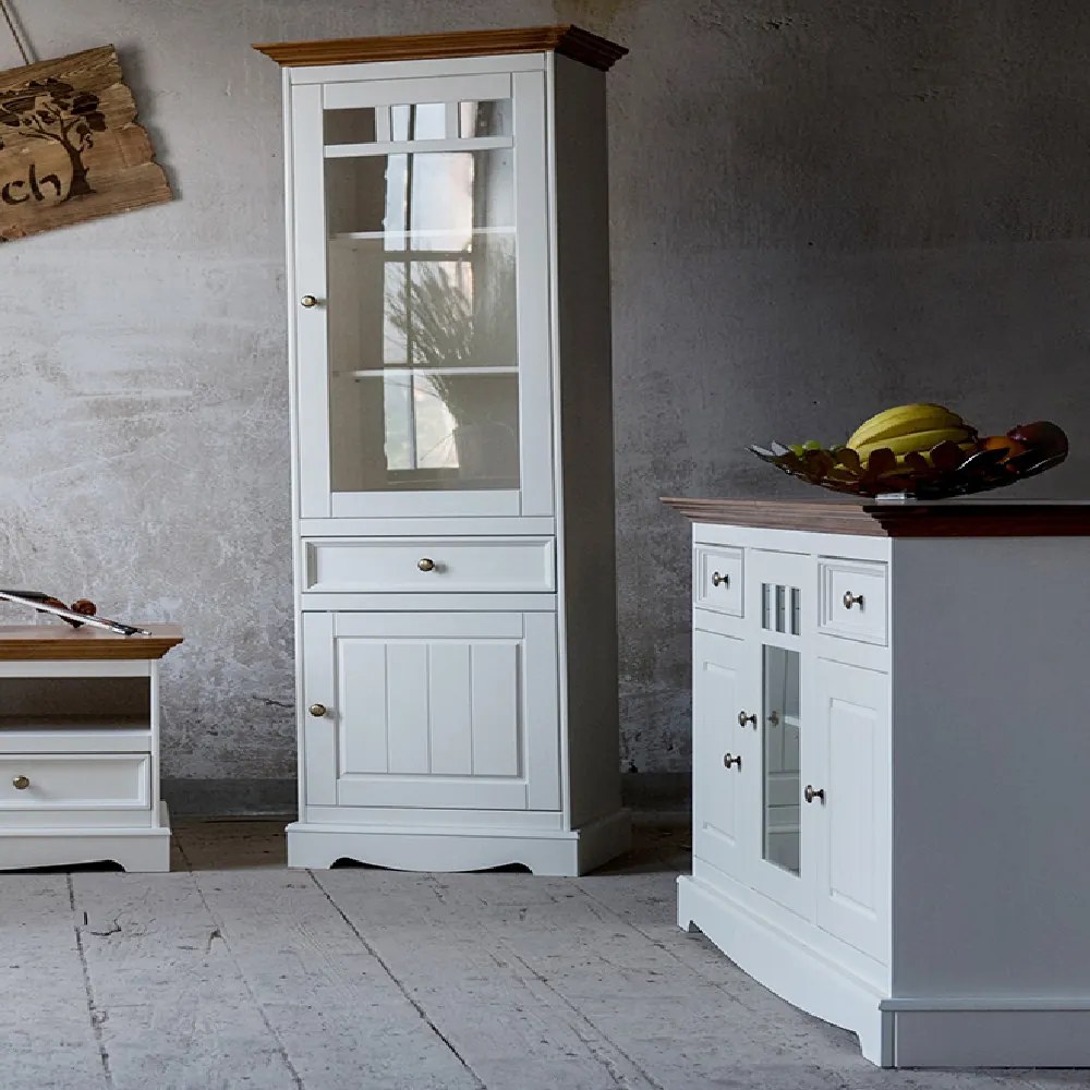 Massive home | Belluno Elegante bílá komoda 3D2S z masivu s dubovou deskou