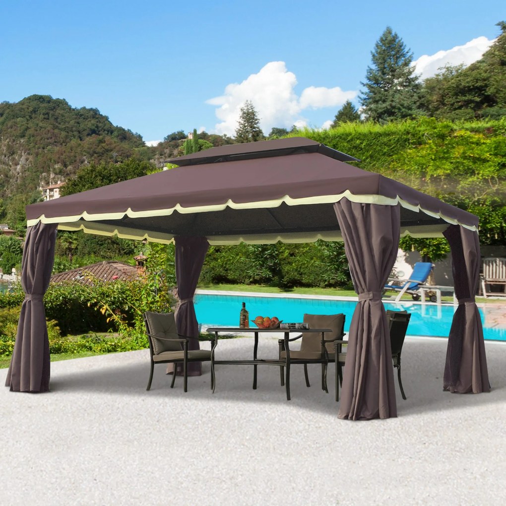 Outsunny Zahradní pavilon altán 390 x 290 x 280 cm zahradní stan party stan se 4 x bočními panely moskytiéra odolná proti povětrnostním vlivům hliník…