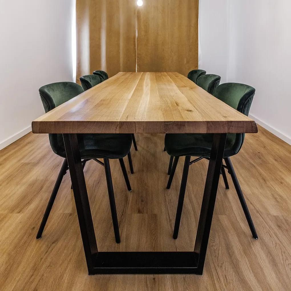 KULHÁNEK Designový stůl s rustikální hranou a zkosenou podnoží Velikost desky: individuální, Odstín podnože: černá - RAL 9005