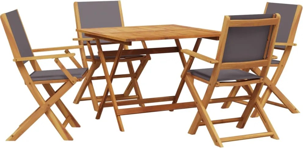 5dílný zahradní jídelní set antracitový textil a masivní dřevo 3281833