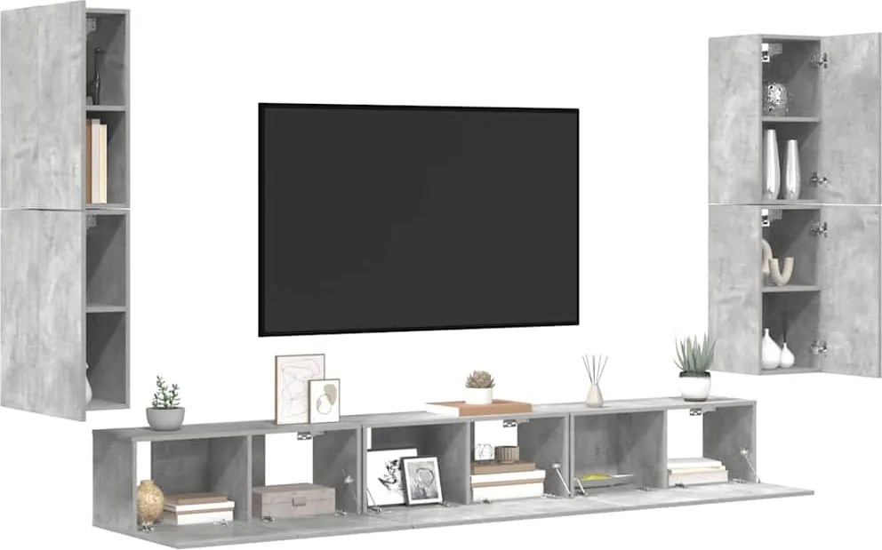 7dílný set TV skříněk betonově šedý kompozitní dřevo 3114305
