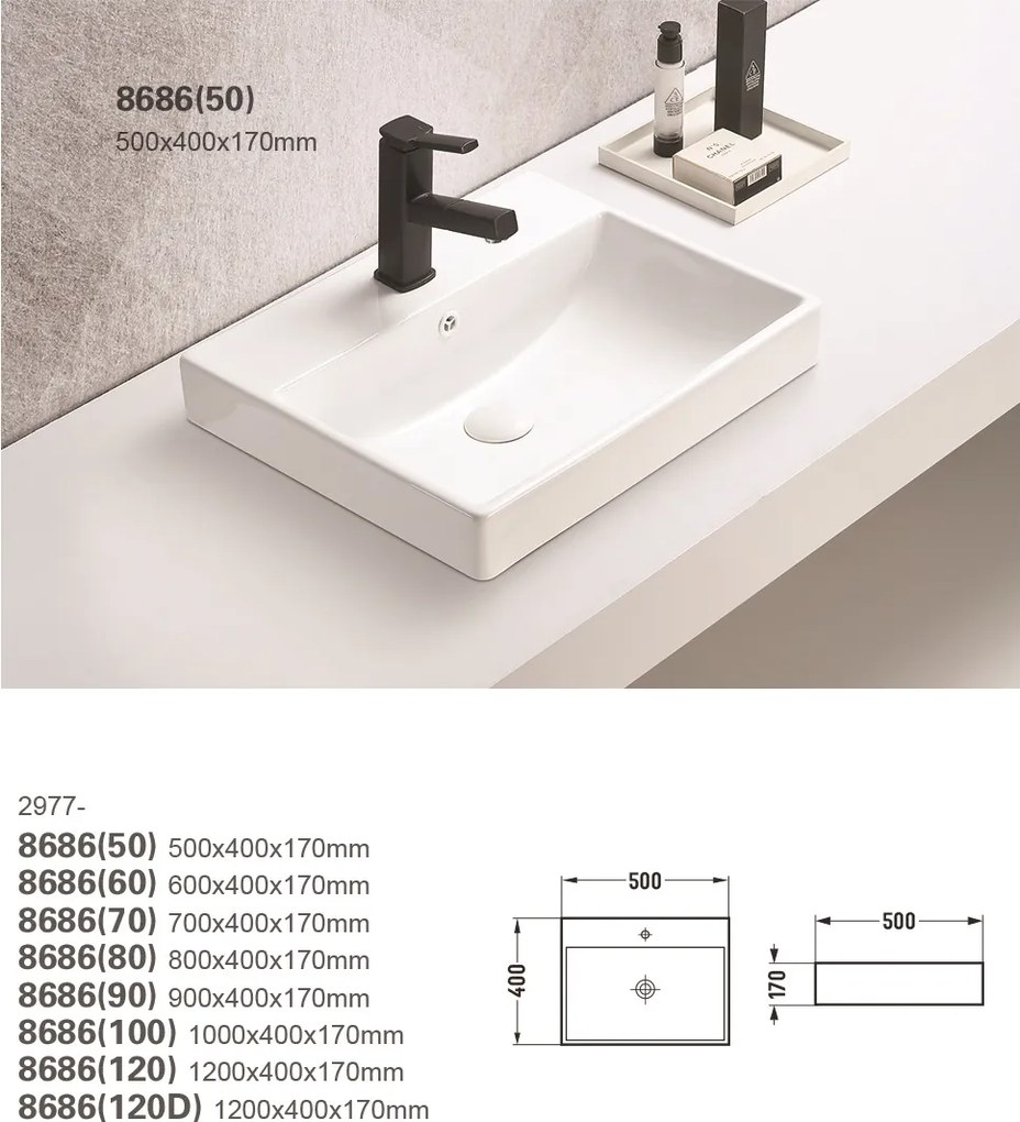 Comad Nábytkové keramické umyvadlo UN-RITA-GW-50, 50x40 cm, bílá lesklá