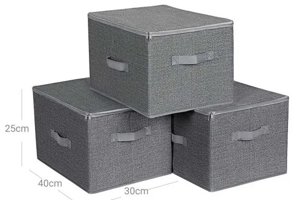 VASAGLE Skládací úložné boxy s víkem šedé 3 ks