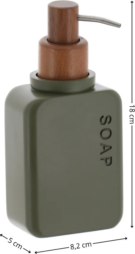 Dávkovač mýdla Salva, olivový/s dřevěnými prvky, 300 ml