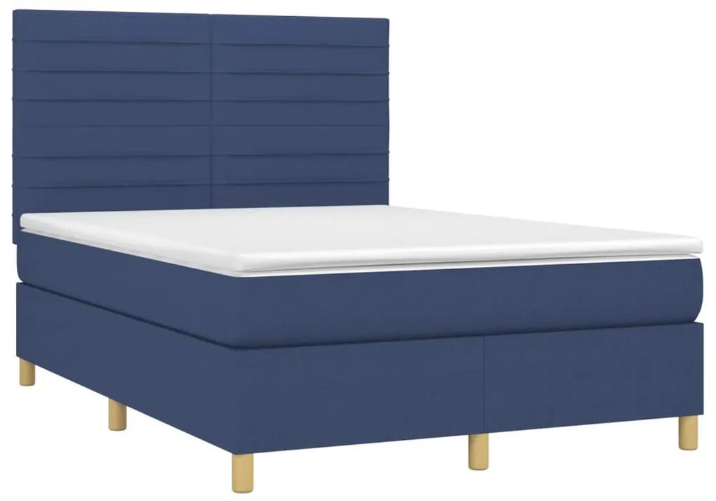 Box spring postel s matrací a LED modrá 140x190 cm textil,  3135515