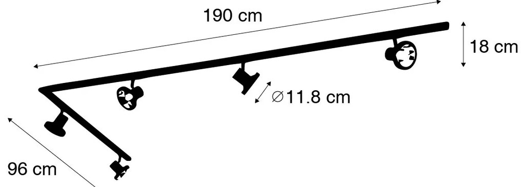 Moderní kolejnicový systém s 5 černými reflektory jednofázový 300 cm - Iconic Jeany