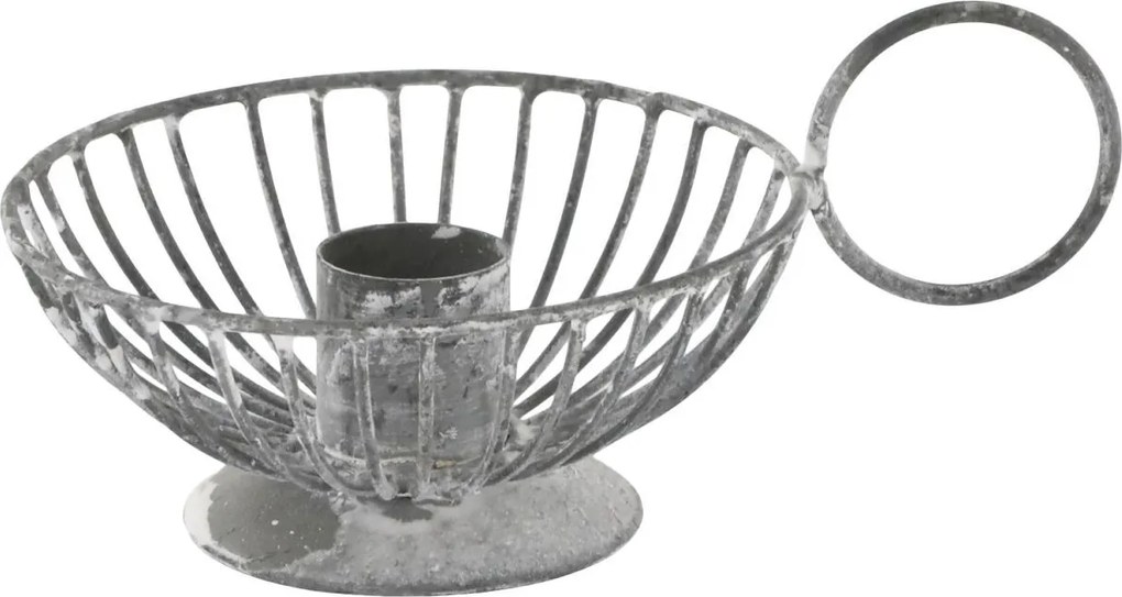 Šedý antik kovový svícen na úzkou svíčku Chamberstick – 13*9*6 cm / Ø 2cm