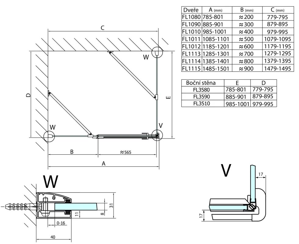 Polysan FORTIS LINE obdélníkový sprchový kout 1200x800 mm, L varianta FL1012LFL3580