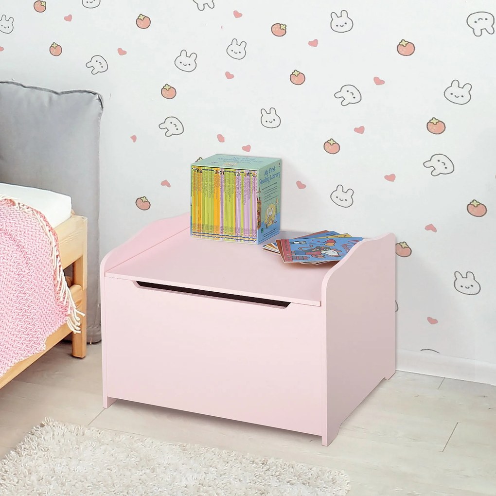 HOMCOM Dětské úložné boxy na hračky, rozměry 60L x 40W x 48H cm, s plynovým vzpěrem, MDF, růžová