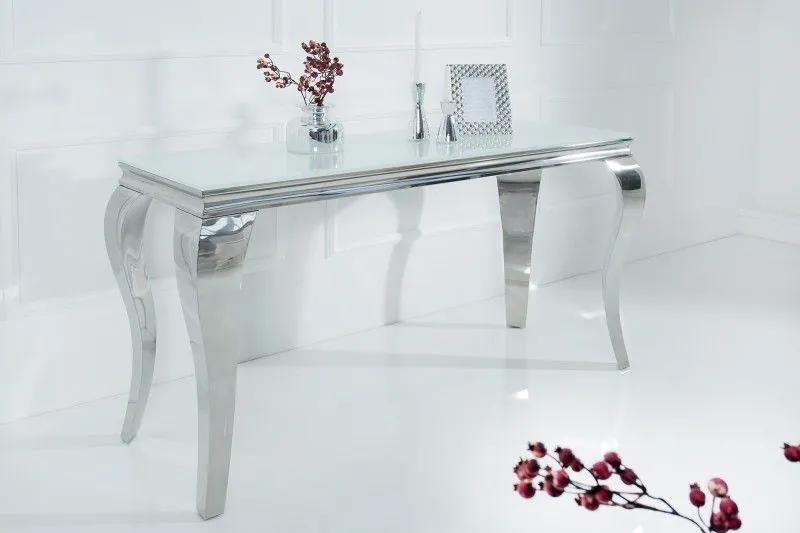 Deflee konzolový stolek MODERN BAROCCO 140-WHITE KS37905bezpečnostní tvrzené sklo, leštěná ocel  140 cm x 75 cm x 50 cm