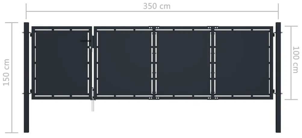 vidaXL Marketos Zahradní brána ocelová 350 x 100 cm antracitová