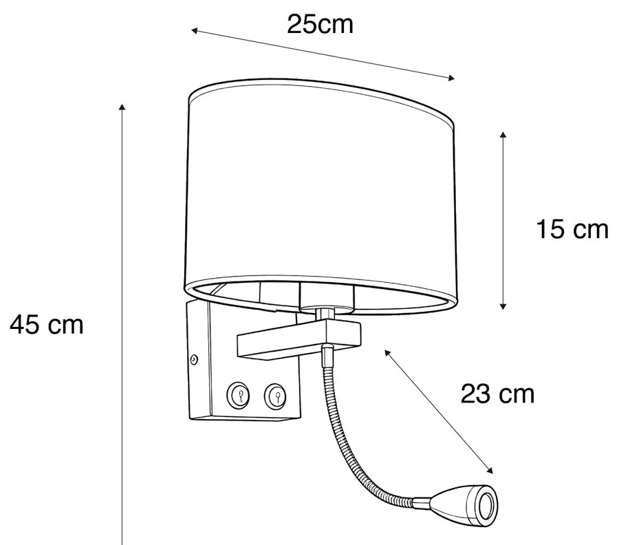 Nástěnná lampa mosazná s oválným lněným stínítkem bílým 25 cm - Brescia Combi
