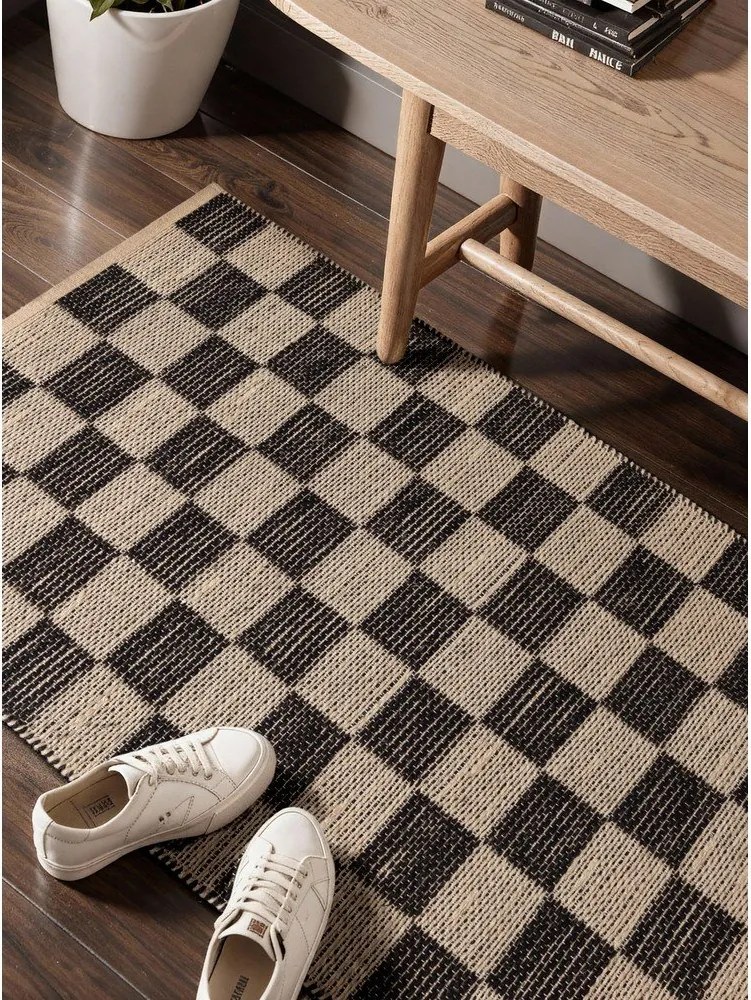 Černý/krémový oboustranný/ručně tkaný běhoun s příměsí juty 80x300 cm Rex – Hanse Home