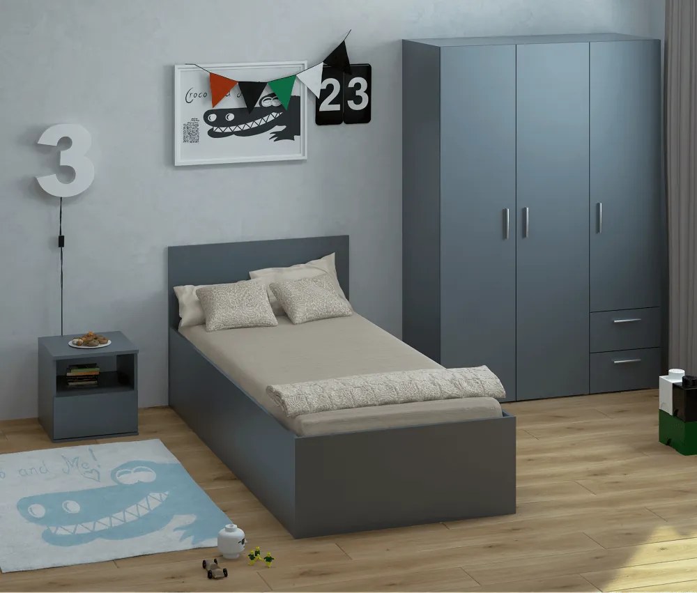 Postel s kovovým roštem a úložným prostorem, 90x200, grafit, DOLI
