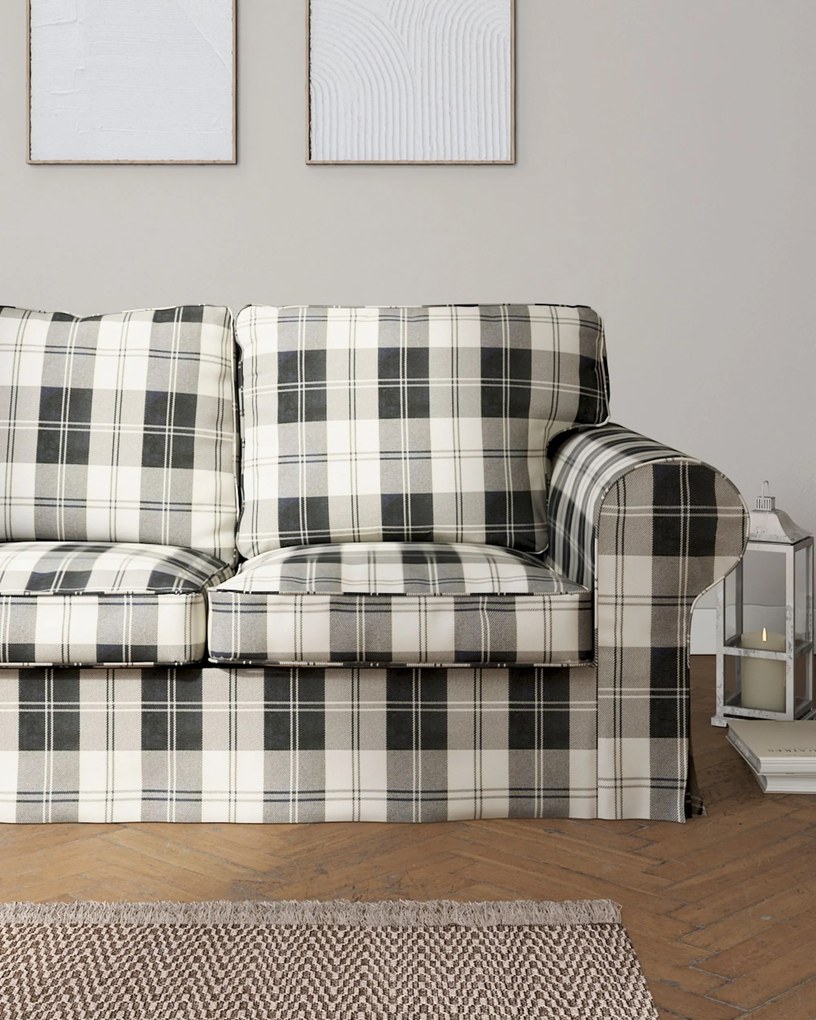 Potah na pohovku IKEA  Ektorp 3-místná, rozkládací STARÝ MODEL PIXBO barva černá látka pletený vzor, vzorované