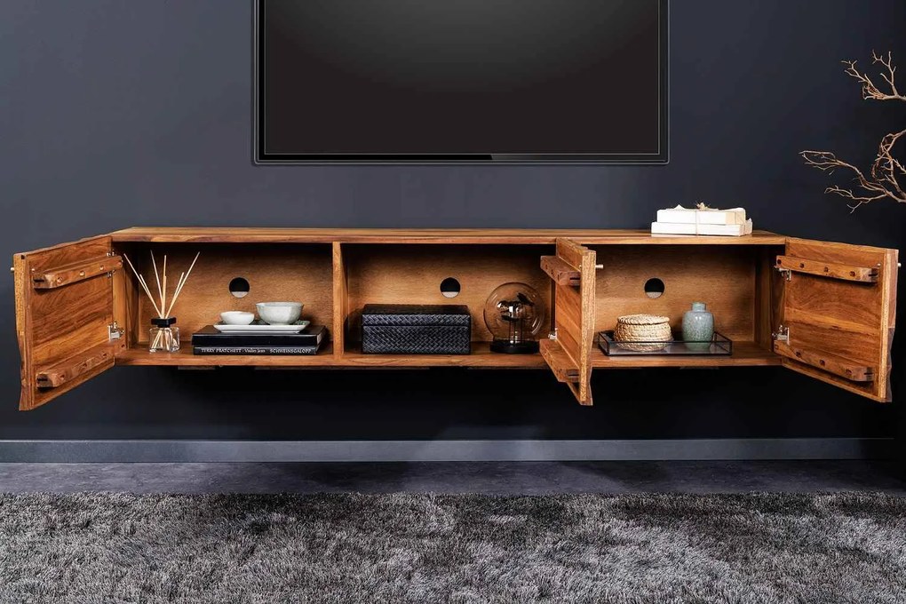 Designový závěsný TV stolek Halia 160 cm Sheesham