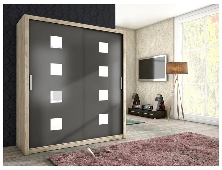Dodání 33 dní - Moderní šatní skříň s posuvnými dveřmi ALTEA 180 san remo/grafit mat + bílé sklo + doprava zdarma!