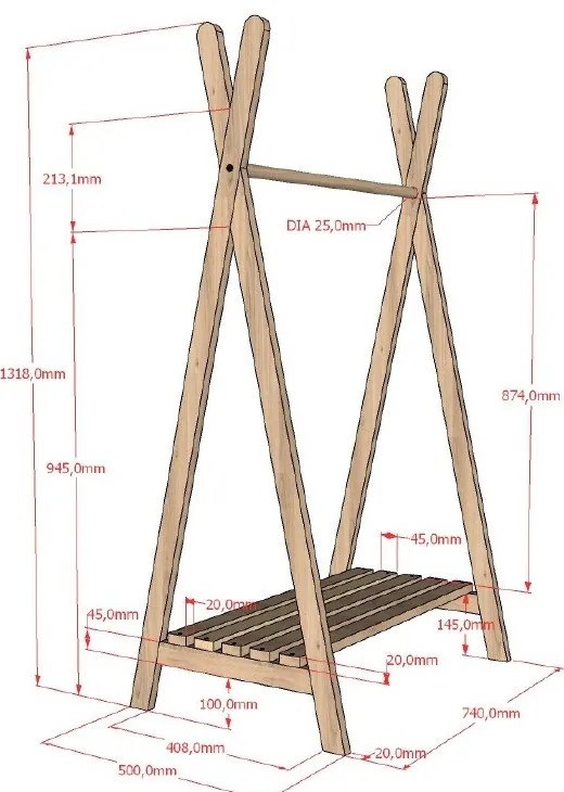 Dětský věšák z dubového dřeva v přírodní barvě 74x132 cm Forrest – Vipack
