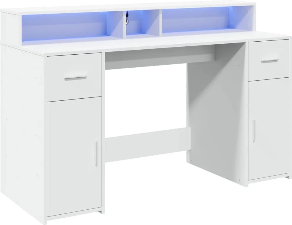 Psací stůl s LED světly bílý 140 x 55 x 91 cm kompozitní dřevo 3309420