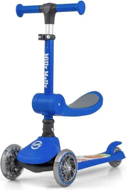 Tříkolová balanční koloběžka-scooter se sedátkem FUZZY Milly Mally blue