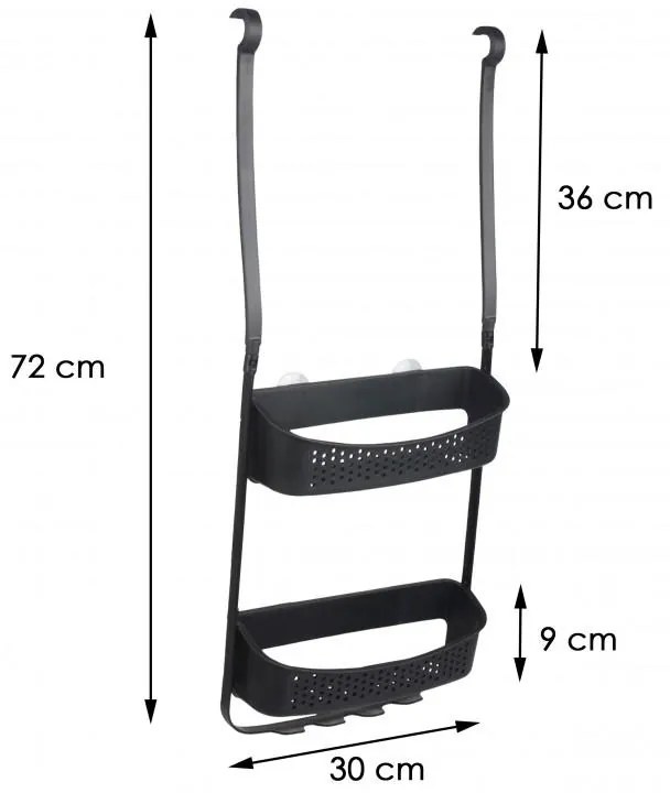 Erga Wiki, koupelnový koš, závěsný organizér 30x72 cm s přísavkami, černá matná, ERG-YKA-CH.WIKI-BLK