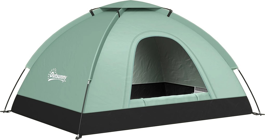 Outsunny stan pro 2 osoby na kempování, maskovací kupolovitý stan, lehký, ventilovaný, snadno se skládá s zipovými dveřmi, úložným prostorem, taška na